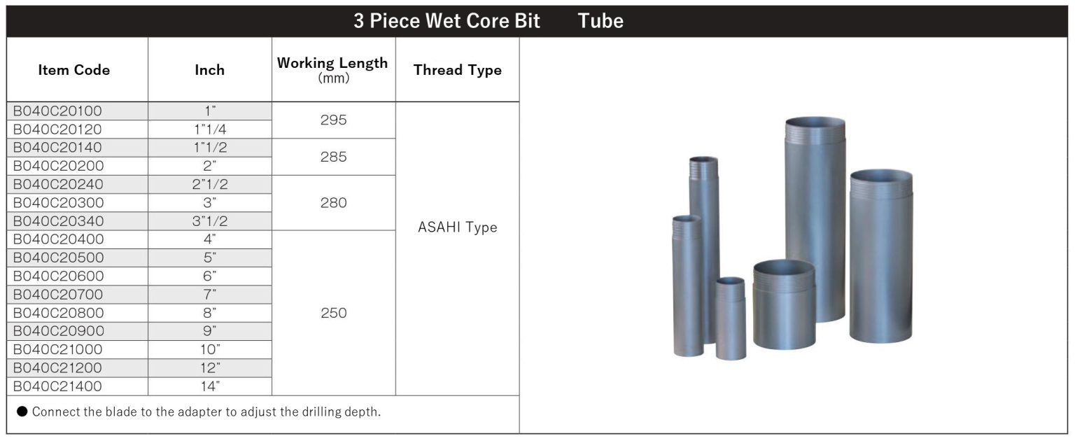3 Piece Wet Core Bit Tube | Kansai Kogu Manufacturing